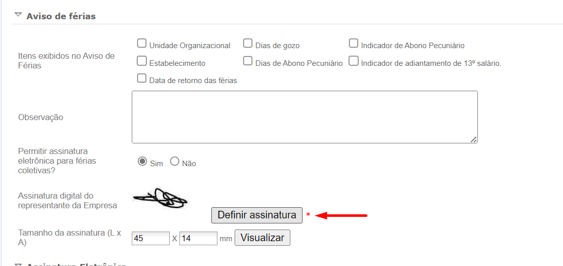 Como alterar assinatura do represente da empresa no Aviso de Férias – Central do Cliente