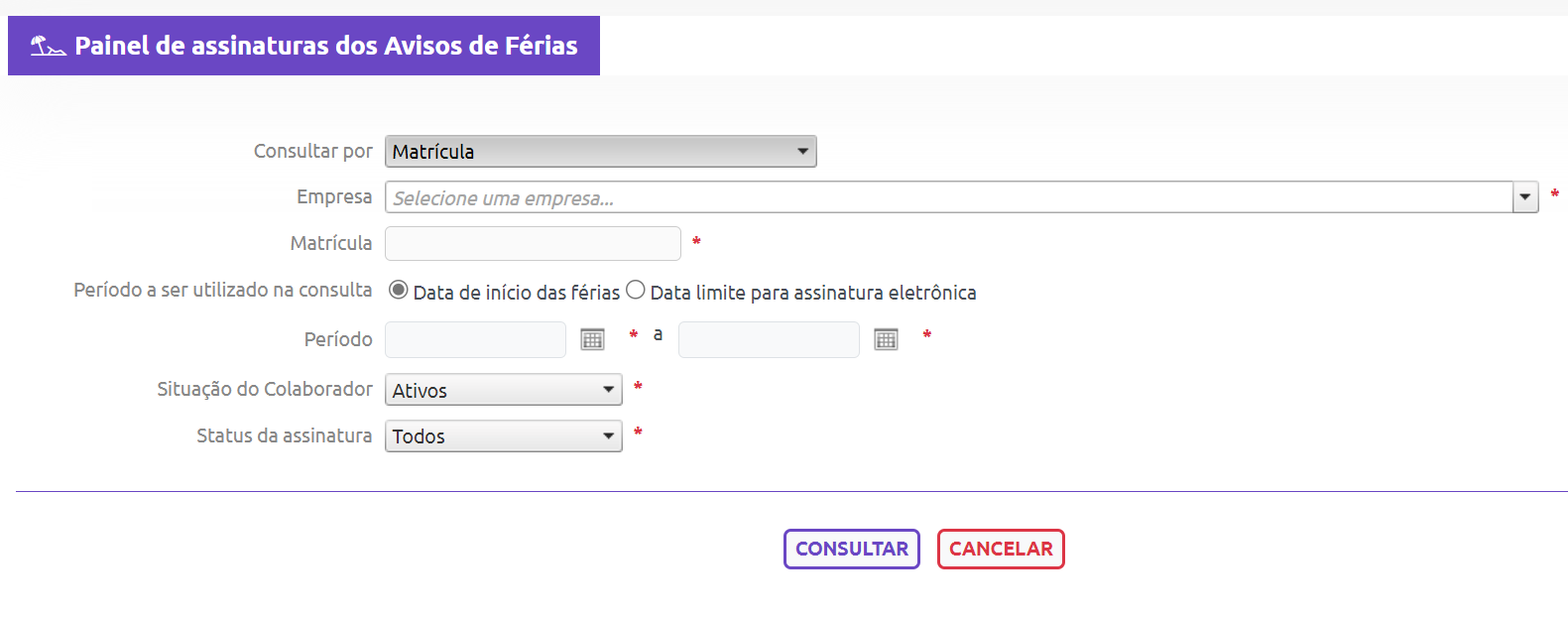 Cancelar assinatura do aviso de férias – Central do Cliente