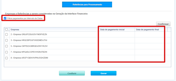Geração da Interface Financeira – Central do Cliente