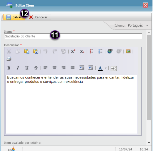 Como alterar o nome do item da matriz do modelo no módulo competências – Central do Cliente