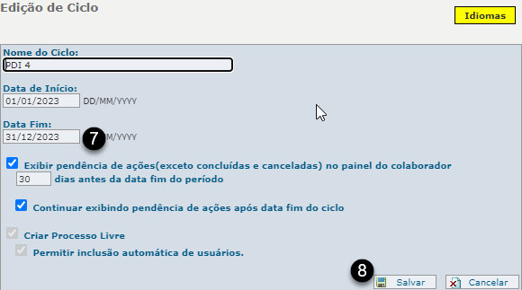 Como alterar o cronograma do ciclo de PDI – Central do Cliente