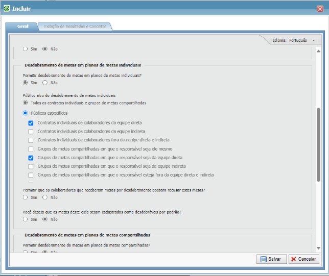Metas -> Ciclos – Central do Cliente